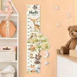 Kindermesslatte Holz mit Haken Tiere aus dem Wald Aquarell mit Wunschname