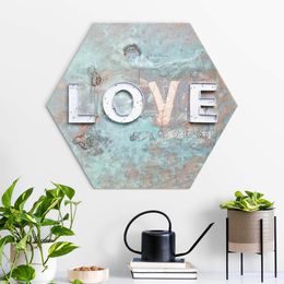 Bilderwelten Alu-Dibond Bild Hexagon blau Shabby - Streetart Love - Deko Kinderzimmer Baby M&auml;dchen Jungen