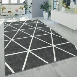 Paco Home - Teppich Wohnzimmer Kurzflor Skandinavischer Stil Rauten Muster Grau Anthrazit 120x170 cm