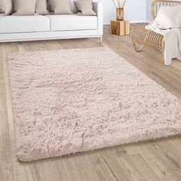 Hochflor Teppich Wohnzimmer Fellteppich Kunstfell Flauschig Rutschfest Creme Beige 160 cm Rund - Paco Home