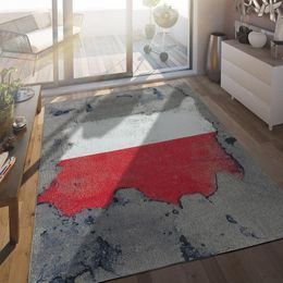 Paco Home - In- & Outdoor Terrassen Teppich Polnische Flagge Moderne Beton Optik 160x220 cm