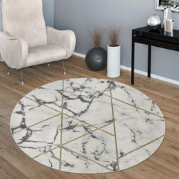 Paco Home Teppich Wohnzimmer Kurzflor Modernes Marmor Design Geometrisch Grau Gold 200 cm Rund