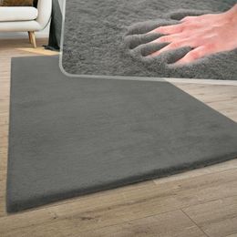 Teppich Wohnzimmer Kunstfell Shaggy Hochflor Waschbar In Waschmaschine Soft Uni Grau ø 100 cm Rund - Paco Home