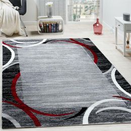 Wohnzimmer Teppich Bordüre Kurzflor Meliert Modern Hochwertig Grau Schwarz Rot 80x300 cm - Paco Home