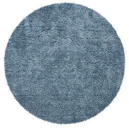 Paco Home - Teppich Rund Hochflor Wohnzimmer Shaggy Langflor Flauschig Modern Einfarbig Blau, 120 cm Rund
