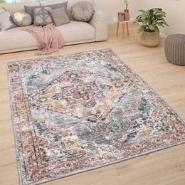 Paco Home - Teppich Wohnzimmer Kurzflor Vintage Pastell Modernes Orientalisches Muster 120x170 cm, Grau 2