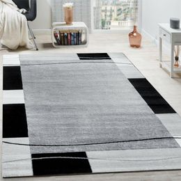 Designer Teppich Wohnzimmer Teppich Bordüre in Grau Schwarz Creme Preishammer 80x150 cm - Paco Home