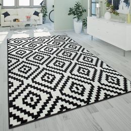 Paco Home - Teppich Wohnzimmer Kurzflor Boho Ethno Muster Modern Schwarz Weiß 200x280 cm