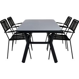 ebuy24 Virya Gartenset Tisch 90x160cm und 4 Stühle ArmlehneS Lindos schwarz, grau. - Schwarz
