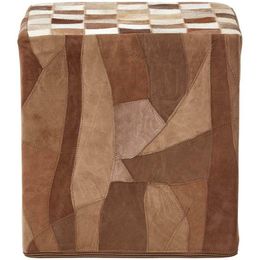 Homescapes - Designer Hocker Ottoman Karo Velours Lederhocker braun - Braun