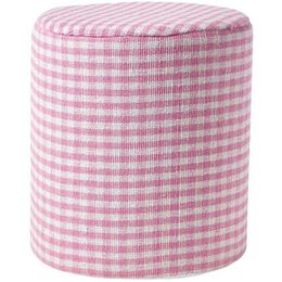 Designer Hocker Ottoman rund Gingham Bauernkaro rosa - Rosa/Weiß - Homescapes