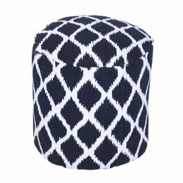 Designer Hocker Pouf rund Ikat blau weiß - Blau/Weiß - Homescapes