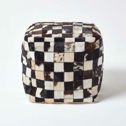 Designer Hocker Pouf Patchwork Lederhocker braun - Homescapes