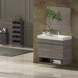 Nebari Badezimmer-Set - 7 Farben-15 Maße- 2 Türen oder eine Schublade zur Auswahl- inkl. Möbel, Waschbecken und Spiegel Smoky Eiche 80x40Cm Solid