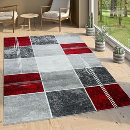 Designer Teppich Kariert Kurzflor Marmor Optik Meliert Modern Grau Schwarz Rot 80x150 cm - Paco Home