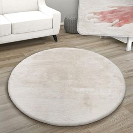 Teppich Rund Fellteppich Kunstfell Plüsch Bettvorleger Shaggy Wohnzimmer Kinderzimmer Creme, ø 100 cm Rund - Paco Home