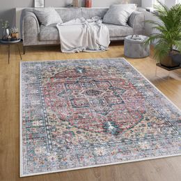 Paco Home Teppich Wohnzimmer Flachgewebe Orient Marokkanisch Ornamente Vintage Waschbar 160x220 cm, Bunt 2