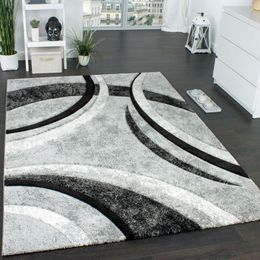 Designer Teppich mit Konturenschnitt Muster Gestreift Grau Schwarz Creme Meliert 200x290 cm - Paco Home