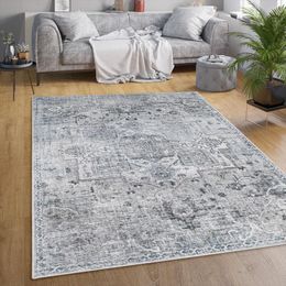 Paco Home Teppich Wohnzimmer Flachgewebe Orient Marokkanisch Ornamente Vintage Waschbar 140x200 cm, Grau 3