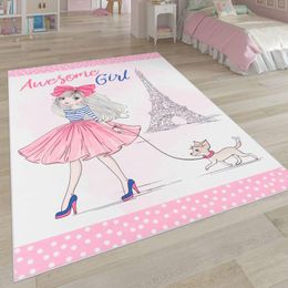 Paco Home - Kinderteppich, Kinderzimmer Teppich m. Stern, Mond u. Karo Motiven 140x200 cm, Pink 5