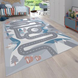 Paco Home - Kinderteppich Spielteppich Teppich Kinderzimmer Straßen Design Mit Tieren Creme 140x200 cm