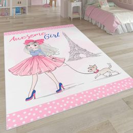 Kinderteppich, Kinderzimmer Teppich m. Stern, Mond u. Karo Motiven 160x230 cm, Pink 5 - Paco Home