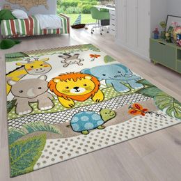 Paco Home Kinderzimmer Kinderteppich für Jungen mit Tier u. Dschungel Motiven Kurzflor 120 cm Rund, Grün 2