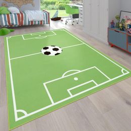 Kinder-Teppich, Spiel-Teppich Für Kinderzimmer Mit Fußball-Motiv, In Grün 140x200 cm - Paco Home
