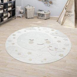 Kinderteppich Kinderzimmer Outdoorteppich Rund Spielteppich 3D Effekt Mond Beige ø 160 cm Rund - Paco Home