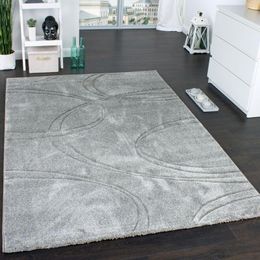 Teppich Einfarbig Designerteppich mit Handgearbeitetem Konturenschnitt Uni Grau 80x150 cm - Paco Home