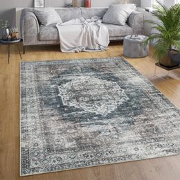 Teppich Wohnzimmer Flachgewebe Orient Marokkanisch Ornamente Vintage Waschbar 140x200 cm, Grau - Paco Home