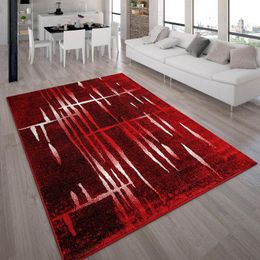 Designer Teppich Modern Trendiger Kurzflor Teppich in Rot Creme Meliert 70x250 cm - Paco Home