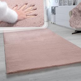 Hochflor Teppich Für Wohnzimmer Softes Kaninchenfell Imitat Kunstfell In Rosa ø 160 cm Rund - Paco Home