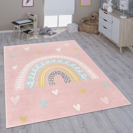 Kinderteppich Teppich Kinderzimmer Mädchen Jungs Verschiedene Motive Und Größen 160 cm Rund, Rosa Weiß - Paco Home