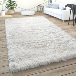 Paco Home - Hochflor Teppich Wohnzimmer Shaggy Pastell Einfarbig Weich Flauschig Creme Weiß 80x150 cm