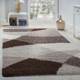 Paco Home - Shaggy Teppich Hochflor Langflor Weich Geometrisch Gemustert Verschied. Farben 160x220 cm, Braun