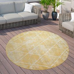 Paco Home - Outdoor Teppich Balkon Terrasse Vintage Küchenteppich Orient Muster Rauten Ethno 160 cm Rund, Gelb 2