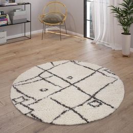 Paco Home - Hochflor Teppich Wohnzimmer Shaggy Skandinavisch Fransen Flauschig Modern 160 cm Rund, Creme 2