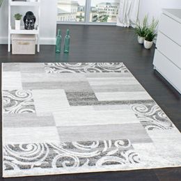 Designer Teppich Wohnzimmer Teppich Kurzflor Muster in Grau Creme Preishammer 120x170 cm - Paco Home