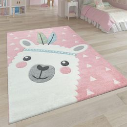 Paco Home - Kinderteppich Rosa Kinderzimmer 3-D Design Alpaka Motiv Pastellfarben Robust 80x150 cm