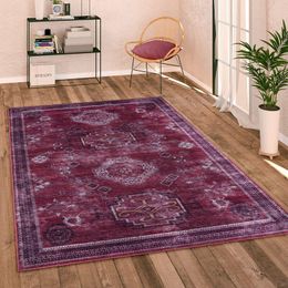 Paco Home - Teppich Wohnzimmer Flachgewebe Vintage Orient Ornamente Bordüre Waschbar 140x200 cm, Rot