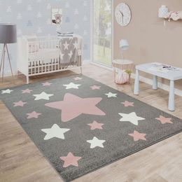 Teppich Kinderzimmer Kinderteppich Große Und Kleine Sterne In Grau Rosa ø 200 cm Rund - Paco Home