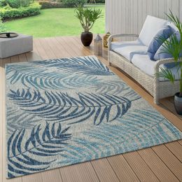 Paco Home - In- & Outdoor Teppich Flachgewebe Modern Jungle Palmen Design In Pastell Blau 120x160 cm
