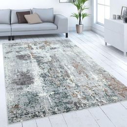 Teppich Wohnzimmer Kurzflor Vintage Muster Abstrak Farbverlauf Modern Grau Creme 80x300 cm - Paco Home