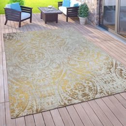 Paco Home - Outdoor Teppich Balkon Terrasse Vintage Küchenteppich Orient Muster Rauten Ethno 120x170 cm, Gelb