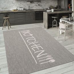 Paco Home - Outdoor Teppich Wetterfest Balkon Küche Modernes Muster Mit Schriftzug 160x220 cm, Grau