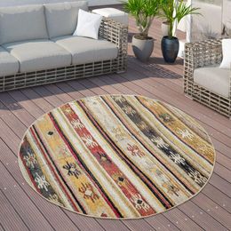 Paco Home Outdoor Teppich Balkon Terrasse Vintage Küchenteppich Orient Muster Rauten Ethno 200 cm Rund, Bunt 2