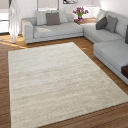 Paco Home - Teppich Handgefertigt Hochwertig 100% Viskose Cord Optik Vintage Glanz Uni Creme 80x150 cm