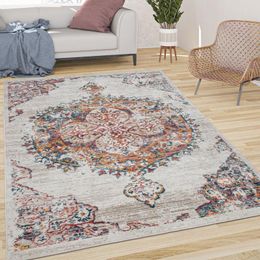 Teppich Wohnzimmer Kurzflor Vintage Moderne Orient Optik Abstrakt Beige Gelb Blau 120x170 cm - Paco Home