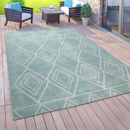 Paco Home - Outdoor Teppich Balkon Terrasse Vintage Küchenteppich Orient Muster Rauten Ethno 240x340 cm, Türkis